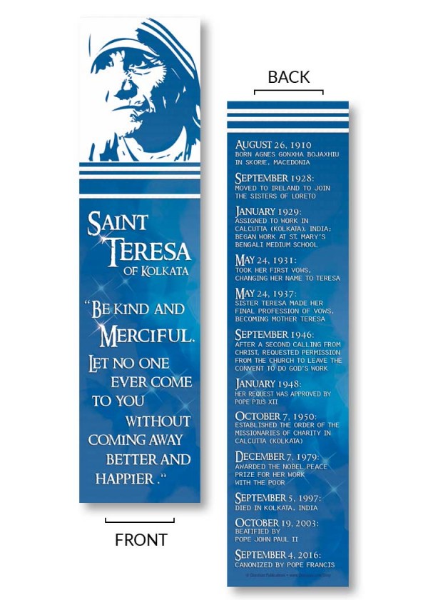 Faith, Selflessness, Sacrifice… Saint Teresa of Kolkata Bookmark – Diocesan