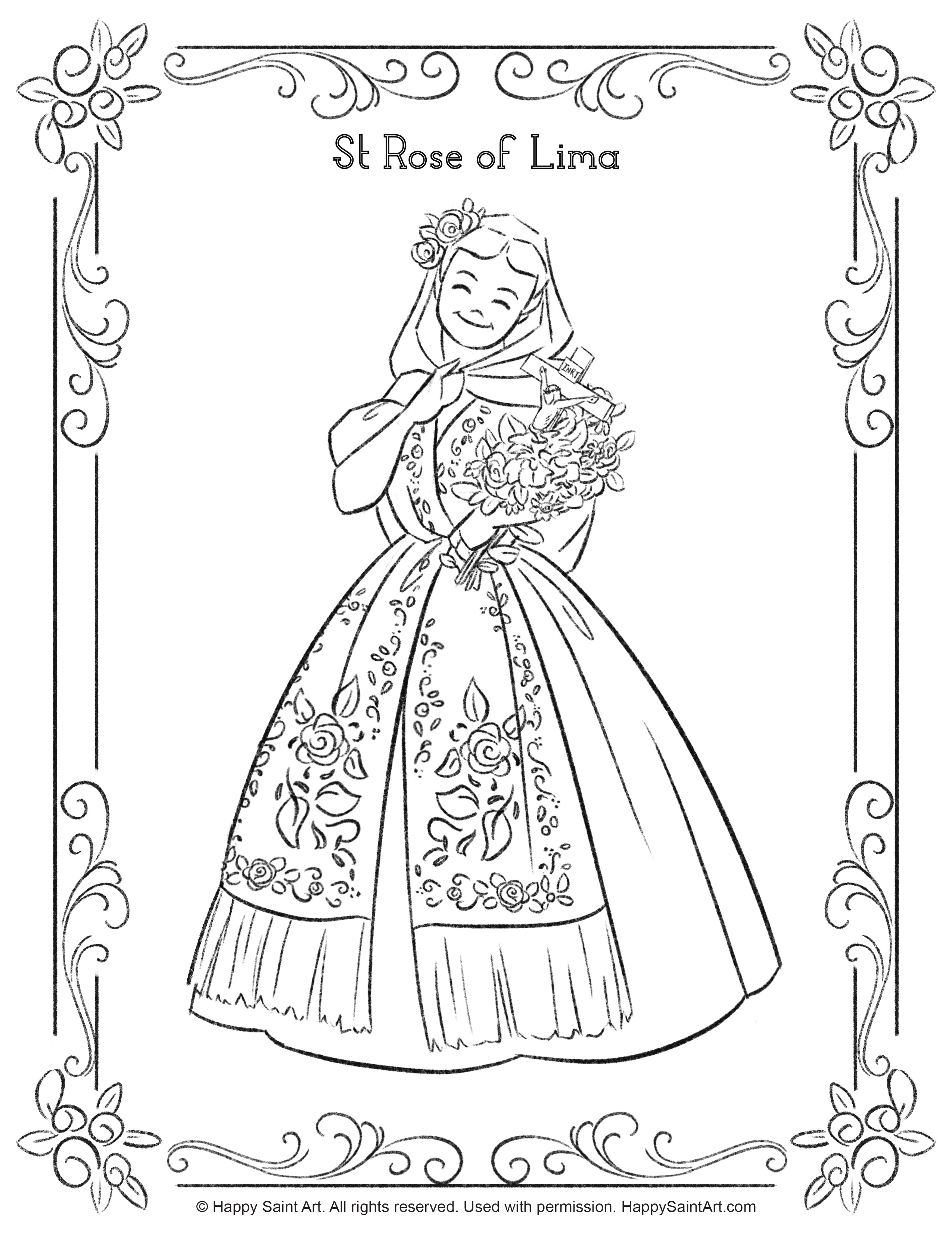 st rose of lima coloring page free