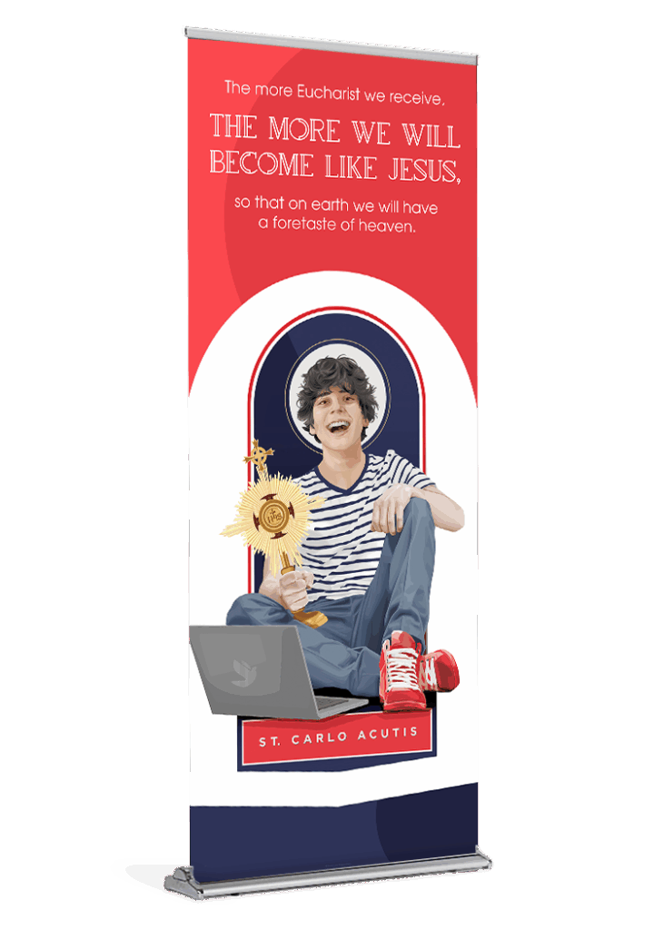 Saint Carlo Acutis by Catholic Artist Matt Watters Banner – Diocesan
